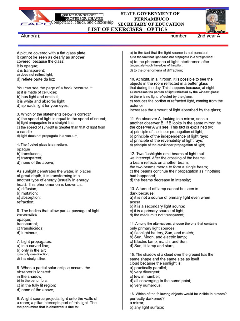 Optics Exercises for 2nd Year Students | PDF | Light | Optics