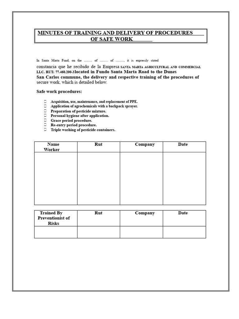 RG-004 Training Record and Delivery of Safe Work Procedure | PDF