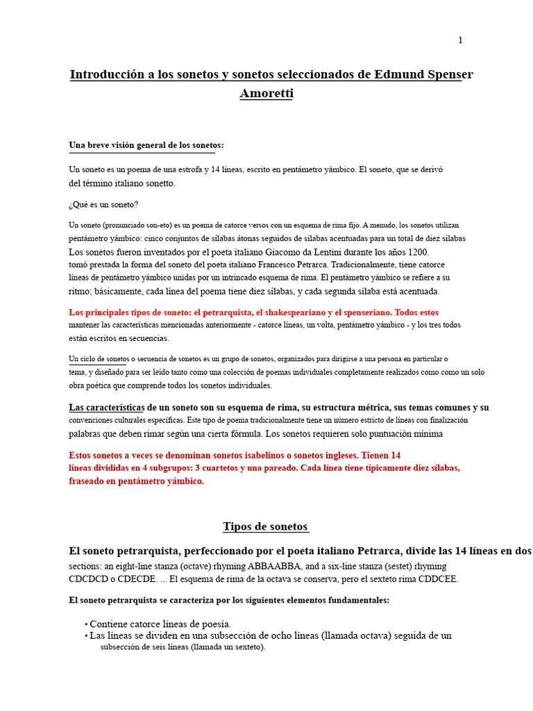 Introducción a los sonetos de Spenser | PDF | Sonetos | Metro (poesía)