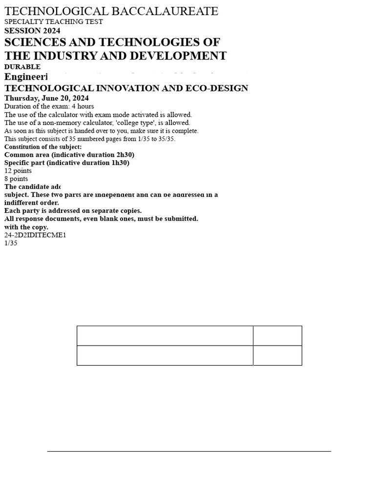 Subject-baccalaureate-STI2D-2024-technological-innovation-and-eco ...