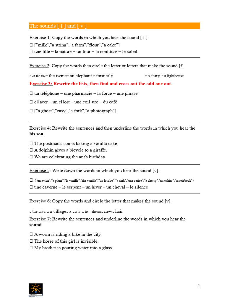 Exercises for Sounds [f] and [v] | PDF