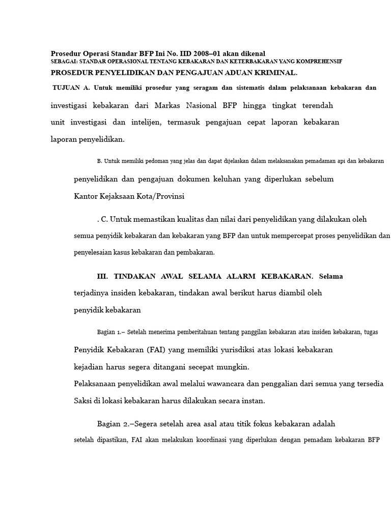 Prosedur Standar Investigasi Kebakaran BFP | PDF