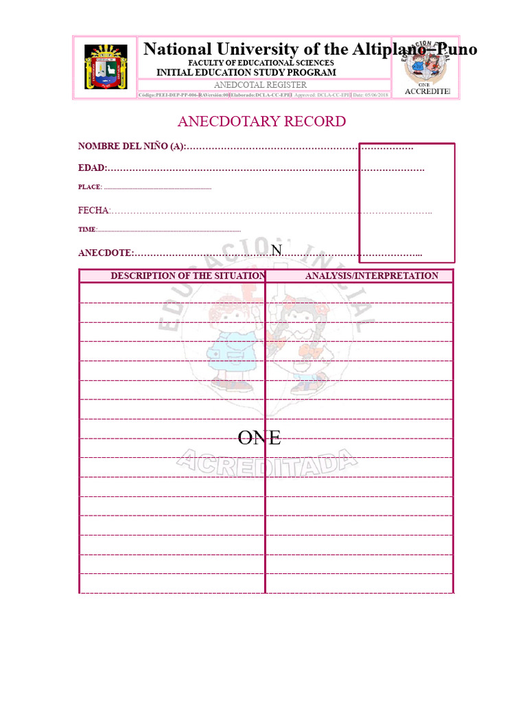 Anecdotal Record Template for Education | PDF