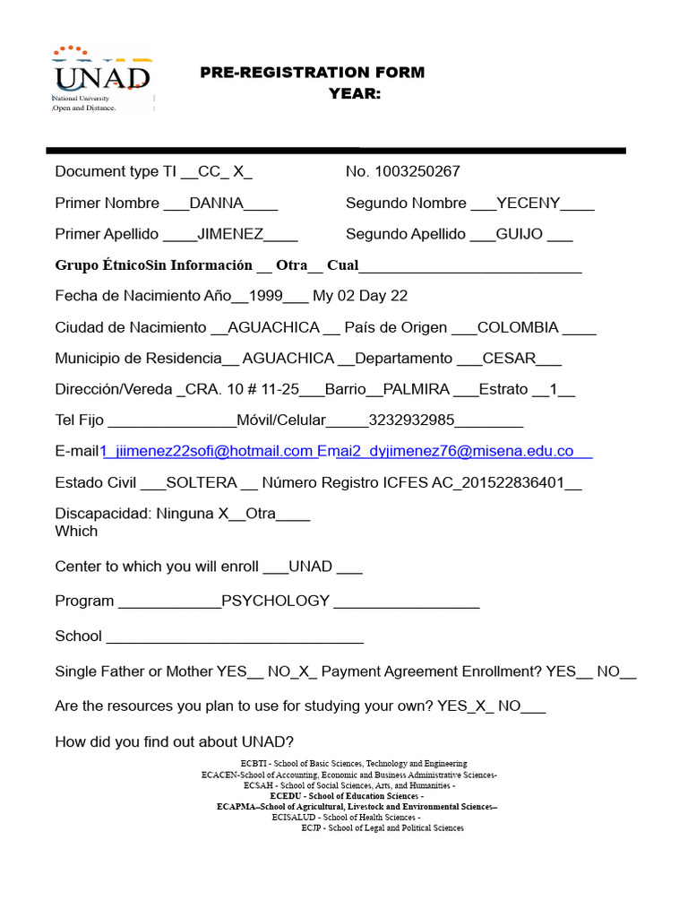 UNAD Registration Form | PDF