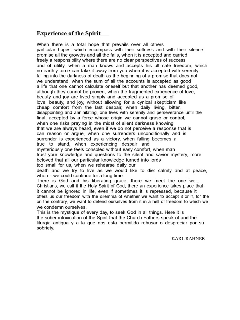 Experience of The Spirit | PDF