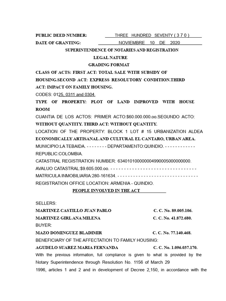 Minute Sales Contract Honor Box | PDF | Taxes | Deed