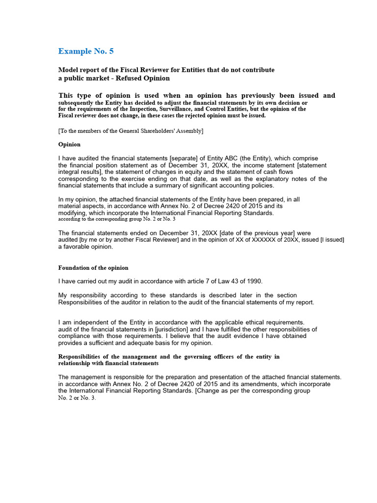 Example N5 Dict. with rejected opinion | PDF | Audit | Internal Control