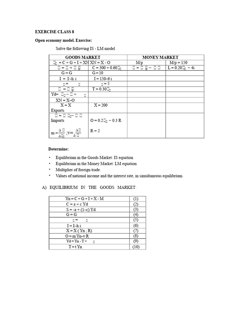 MODEL EXERCISE OF EQUILIBRIUM IN OPEN ECONOMY | PDF | Economic ...