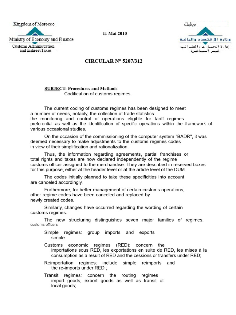 Codification of Customs Regimes | PDF | Customs | Government Finances