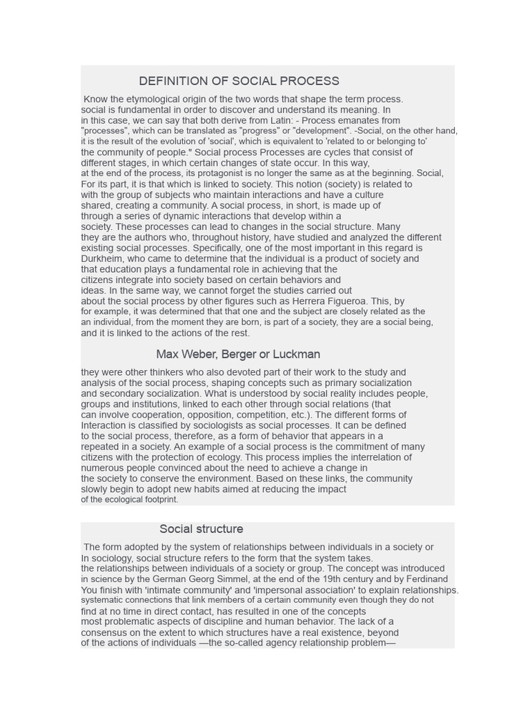 DEFINITION OF SOCIAL PROCESS.docx | PDF | Sociology | Social Structure