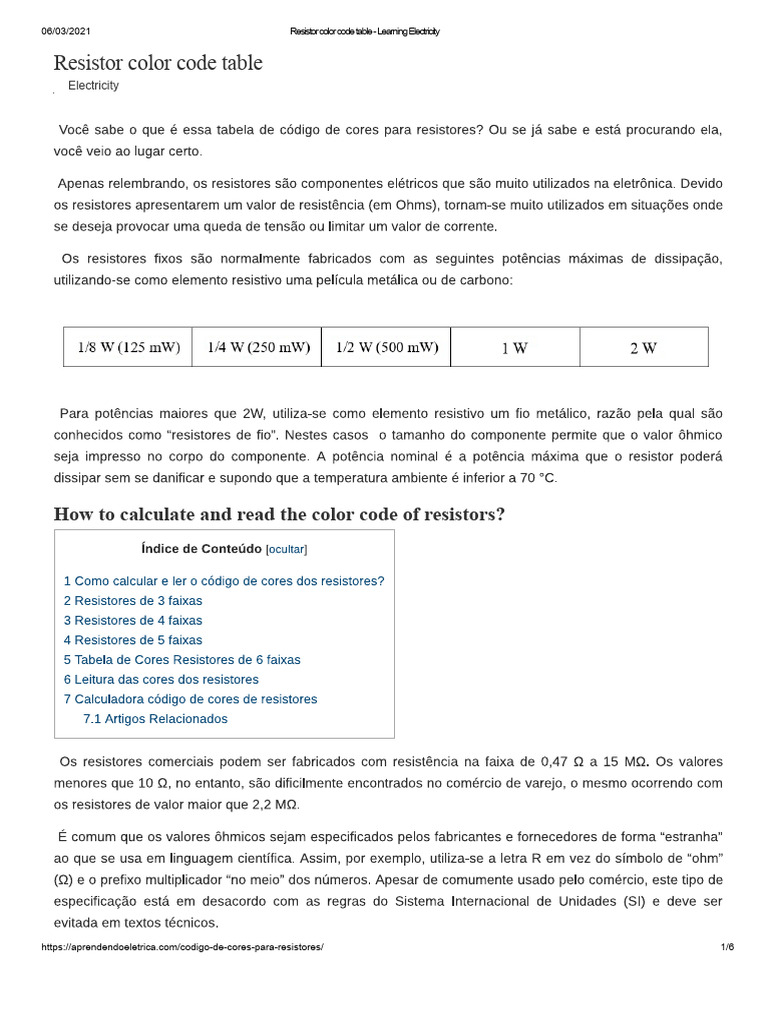 Color code table for resistors | PDF | Resistor | Electrical Components