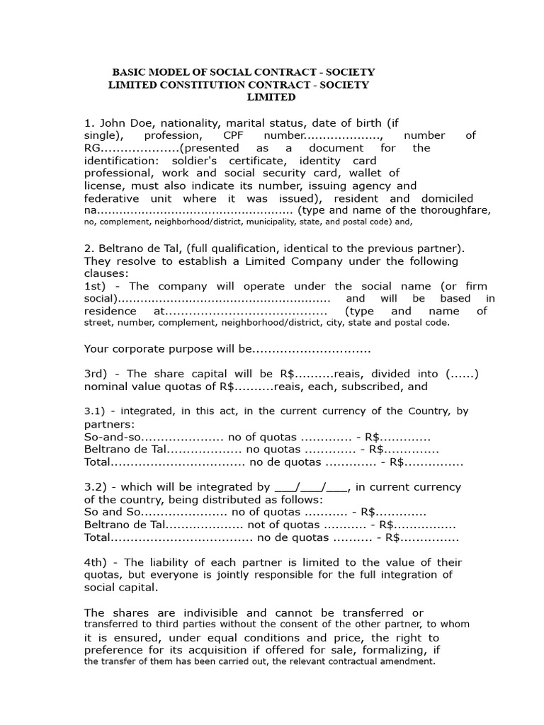 Basic Model of Social Contract - Ltda | PDF | Identity Document | Justice