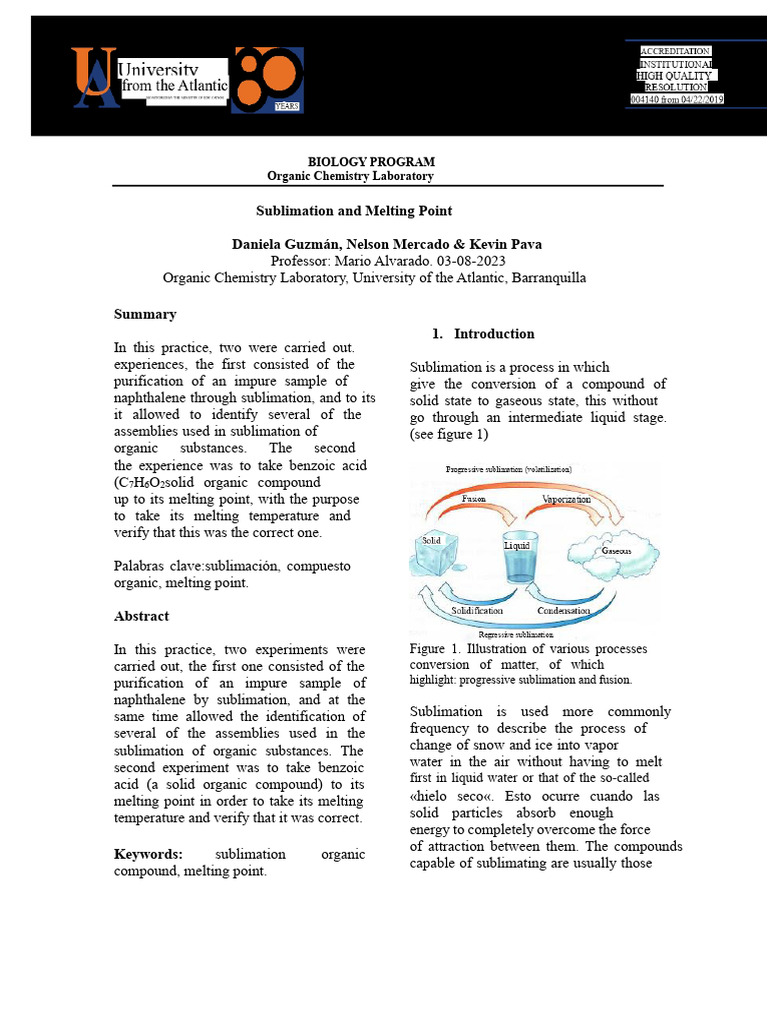 Sublimation and Melting Point Experiments | PDF | Melting Point ...