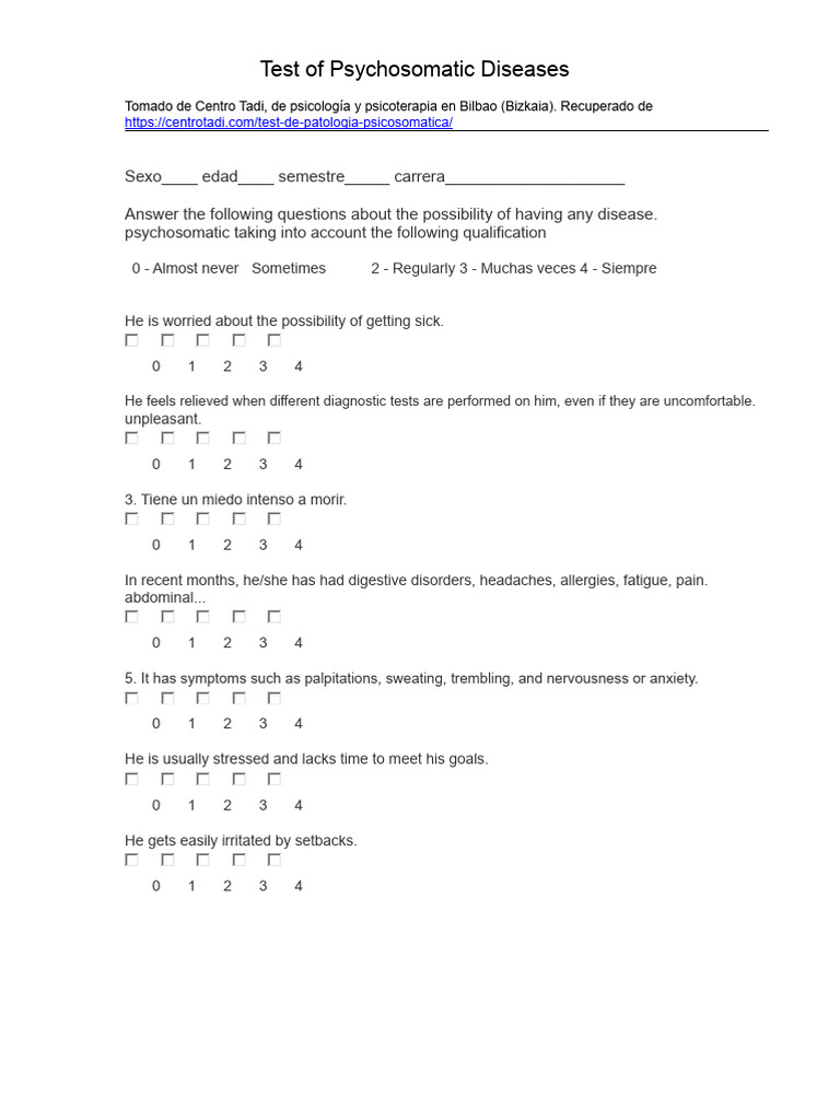 Psychosomatic Disease Assessment Test | PDF