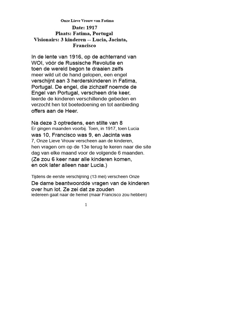 Onze Lieve Vrouw Van Fatima | PDF