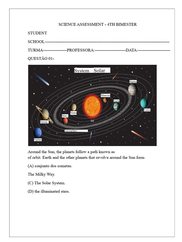 SCIENCE ASSESSMENT 4TH GRADE, 2023 4TH BIMESTER | PDF | Moon | Earth