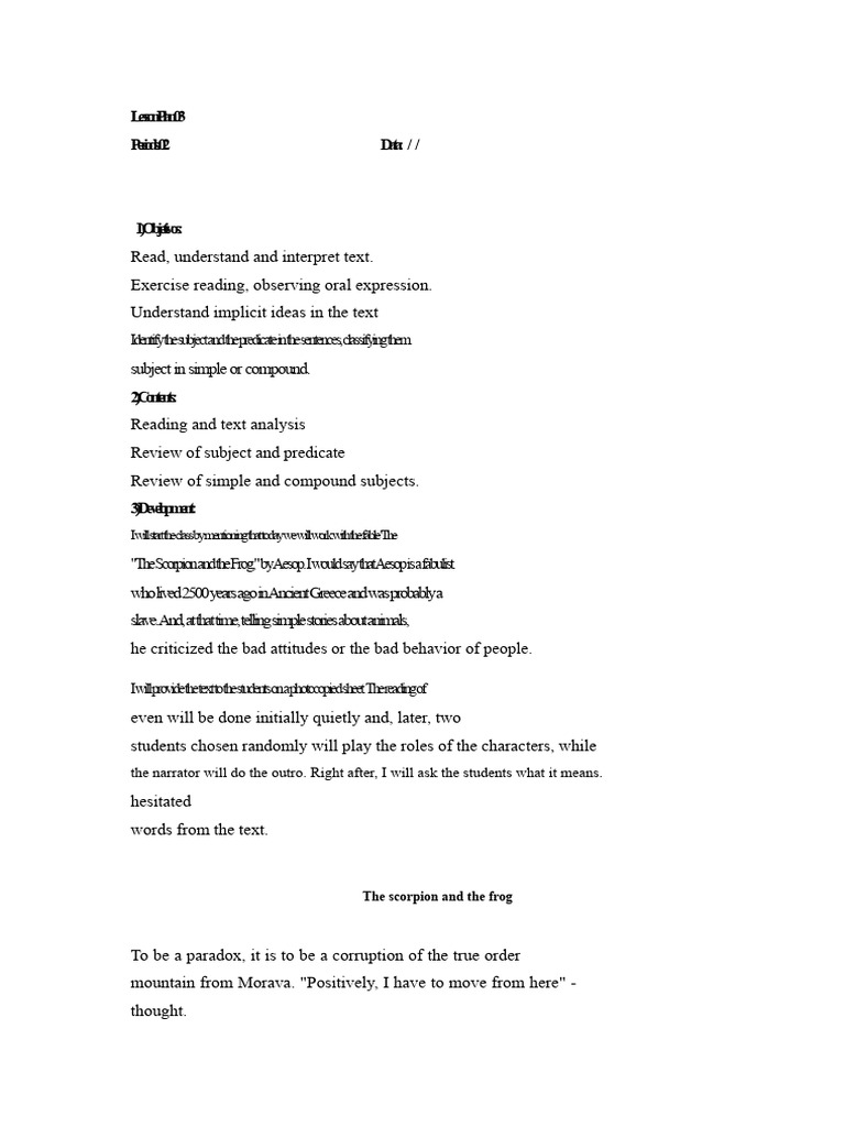 Lesson Plan Subject and Predicate | PDF | Subject (Grammar) | Grammar