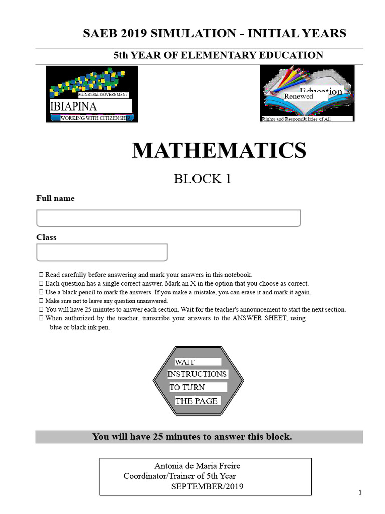 Simulated SAEB MATHEMATICS Student 5th Year Antonia De Maria Freire ...