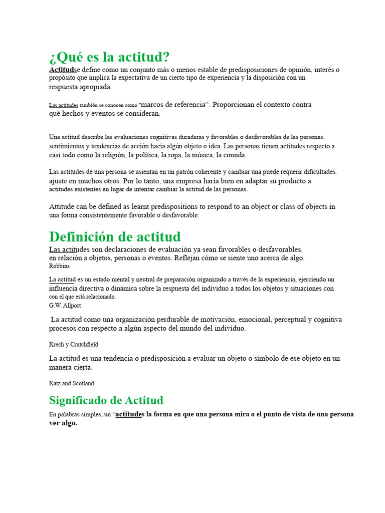 ¿Qué Es La Actitud? | PDF | Actitud (psicología) | Comportamiento