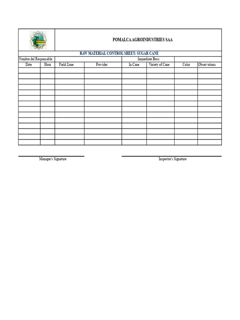 Sugar Control Sheet | PDF
