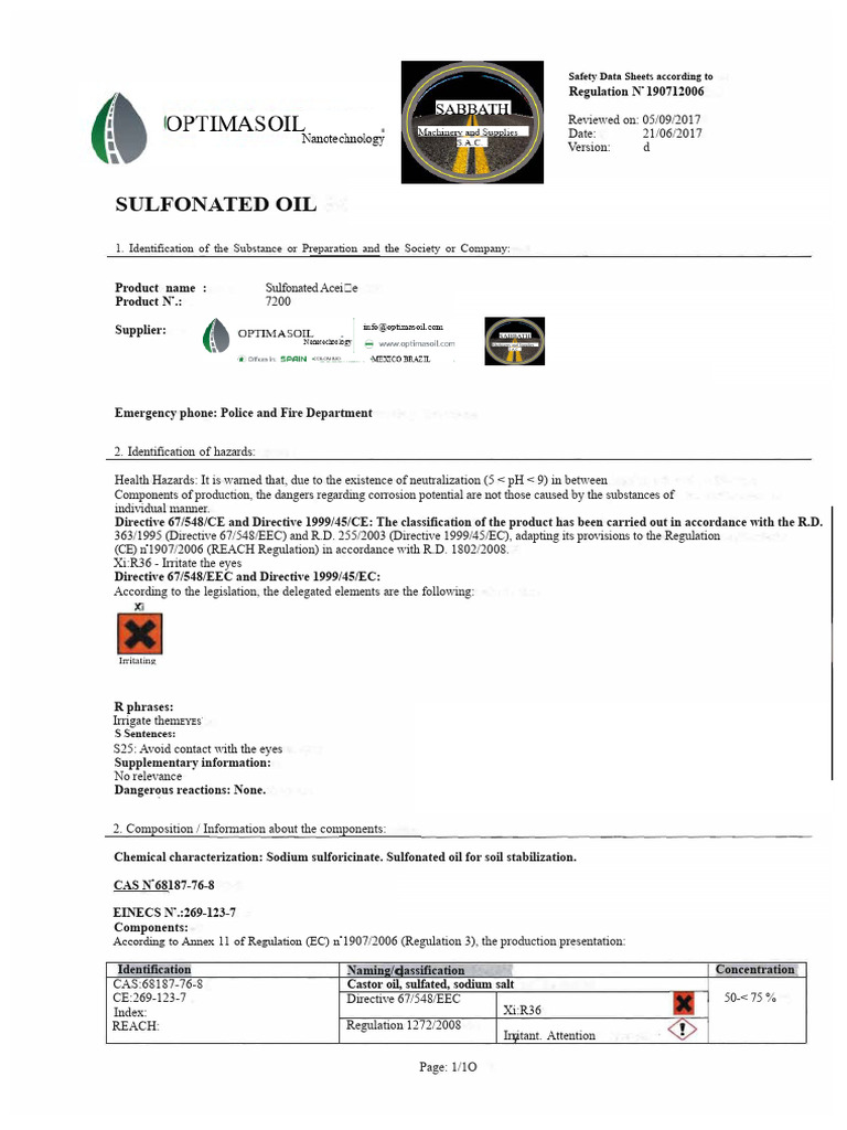 MSDS Sulfonated Oil Ionicsoil | PDF | Toxicity | Chemistry