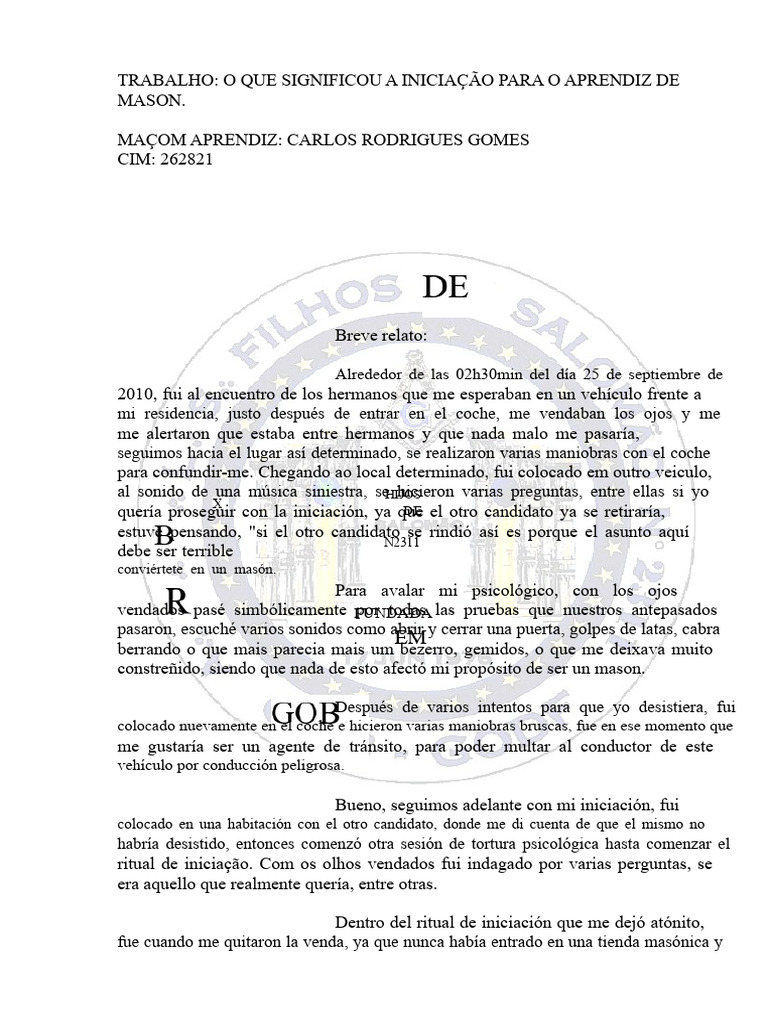 Trabajo - Inicio Del Masón Aprendiz | PDF