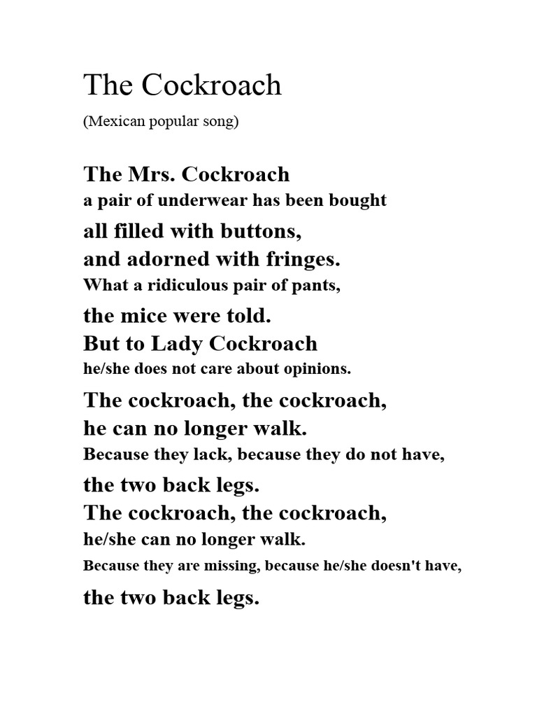 The Cockroach: A Humorous Song | PDF
