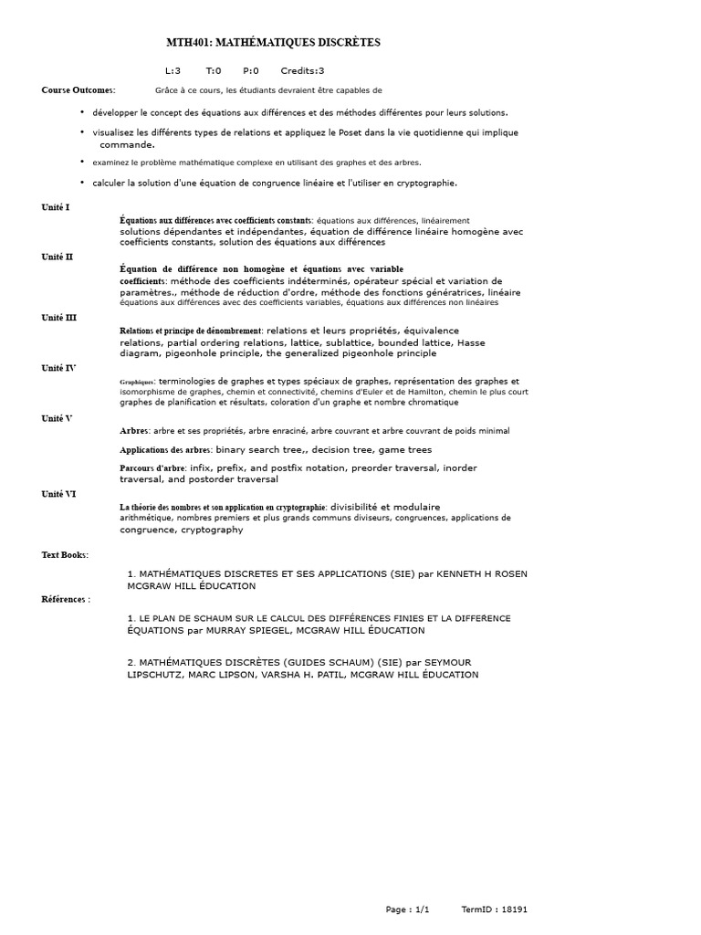 Silabus Du MTH401 Lpu | PDF | Équations | Théorie des nombres