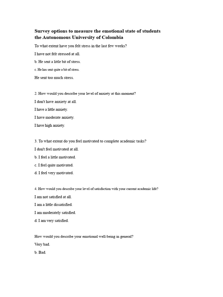 Emotional State Survey for Students, Parents, and Teachers | PDF ...