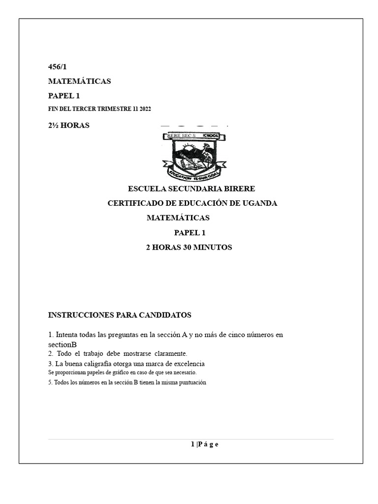 s.3 Matemáticas Paper 1 | PDF | Ecuaciones | Matemática Elemental