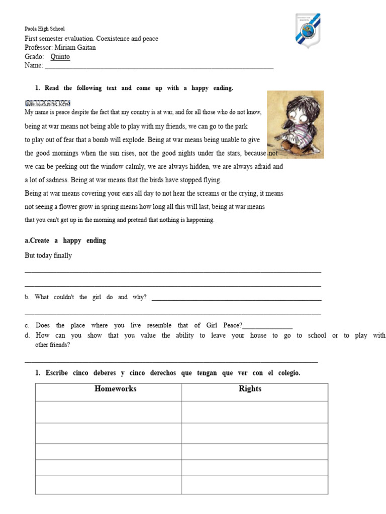 Assessment of Coexistence and Peace. 5th Grade | PDF