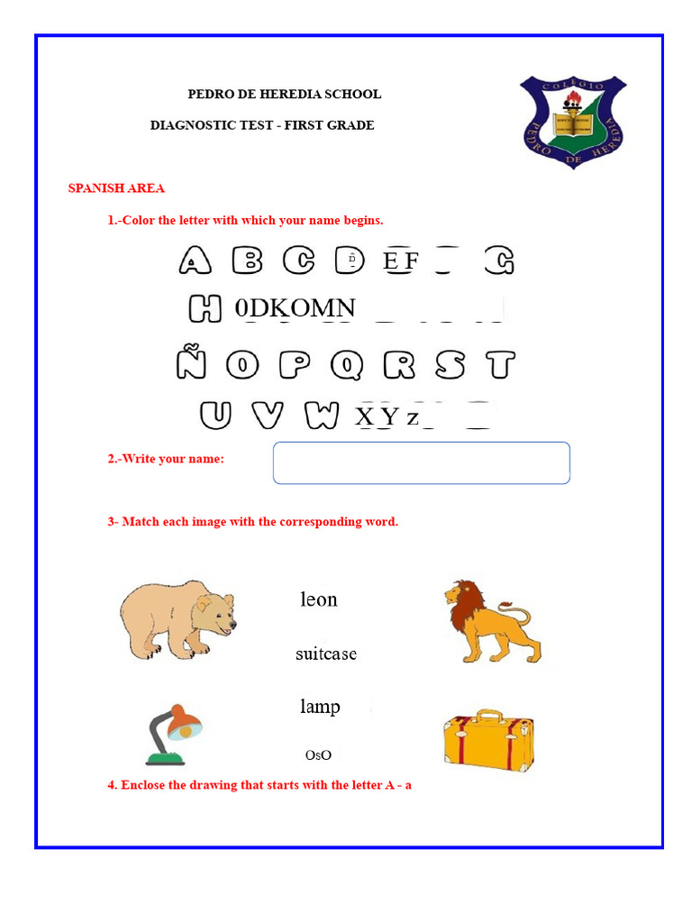 Diagnostic Test. First Grade | PDF