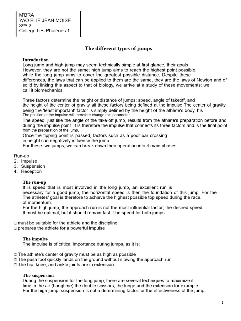 Types of Jumps: Long Jump vs High Jump | PDF | Games Of Physical Skill