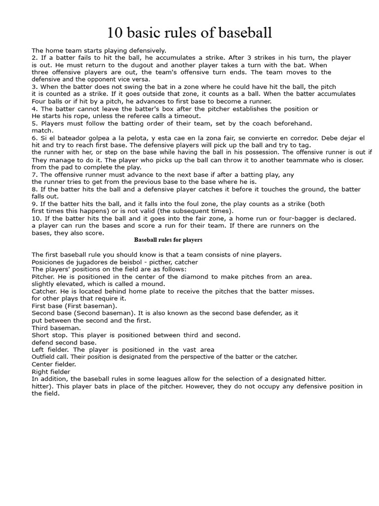10 basic rules of baseball (DIANA) | PDF | Baseball Field | Batting ...