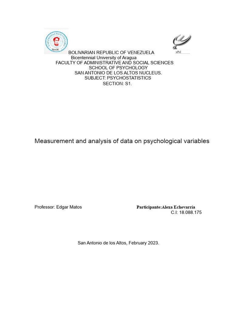 Measurement and analysis of data on psychological variables | PDF ...