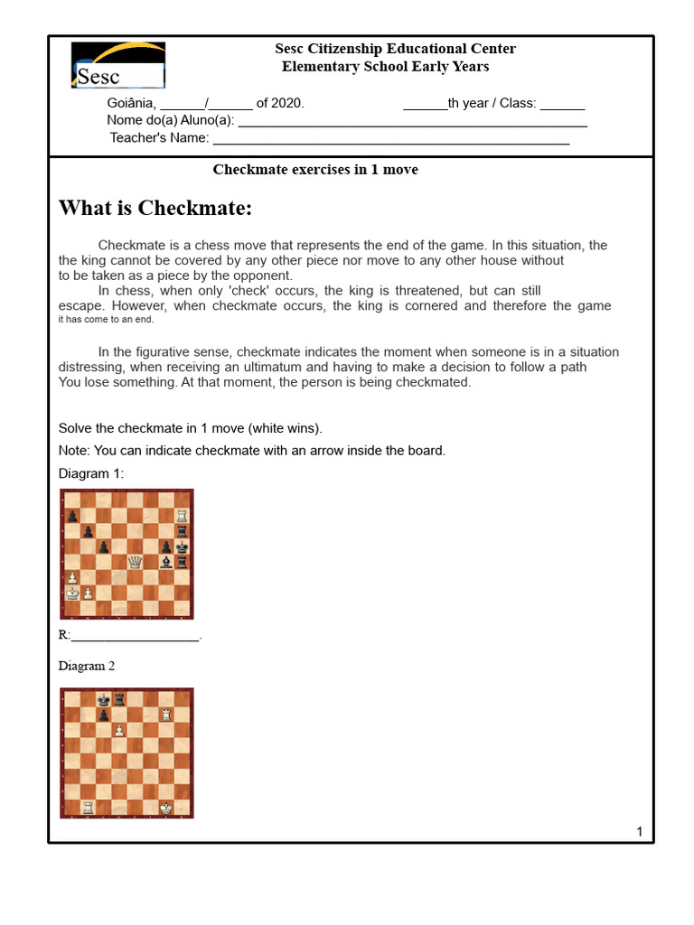 Chess Activity - Checkmate in 1 Move Exercise List - 04/13 To 04/17 PDF ...