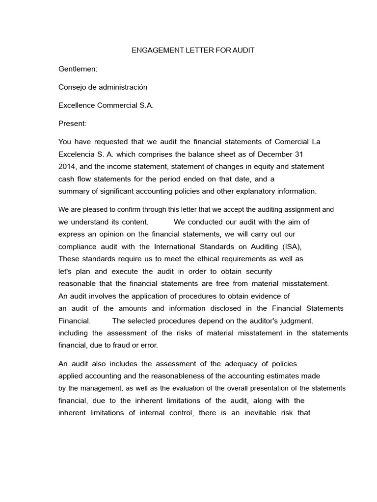 Audit Engagement Letter Overview | PDF | Audit | Internal Control
