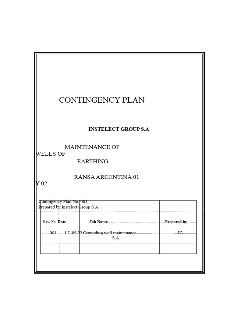 Contingency Plan For Grounding Wells Maintenance RAA | PDF ...