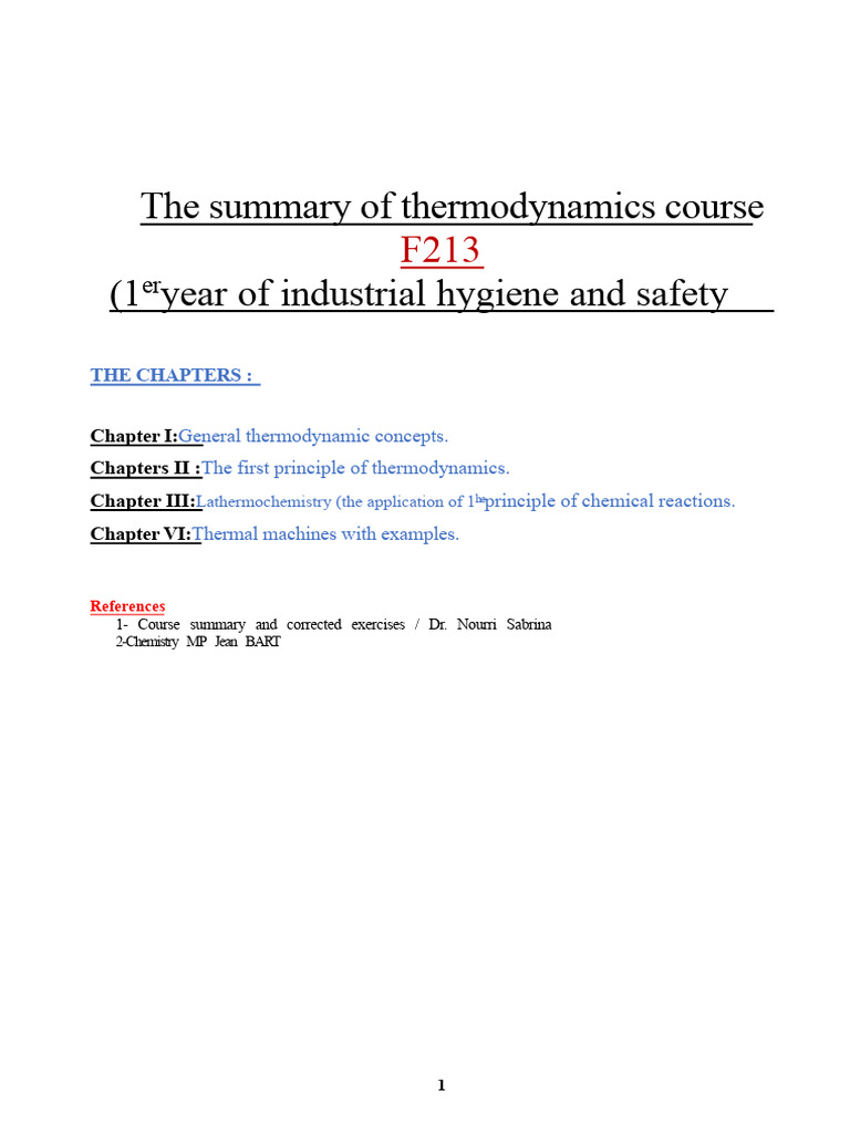 The Summary of Thermodynamics Course | PDF | Temperature | Gases