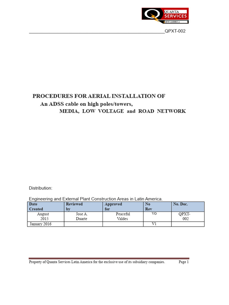 QPEXT-002 Procedure for the installation of ADSS cable on aerial ...