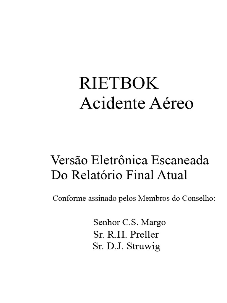 Relatório do Acidente Aéreo Rietbok | PDF | Aeronave | Voo