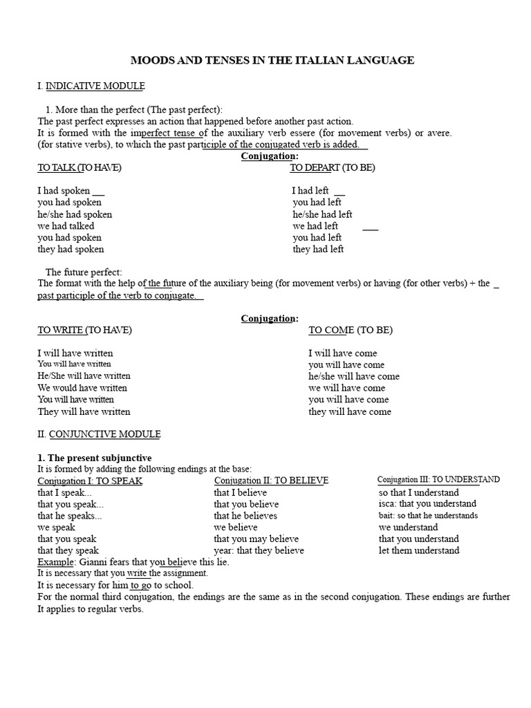 Modes and Tenses in The Italian Language | PDF | Perfect (Grammar ...