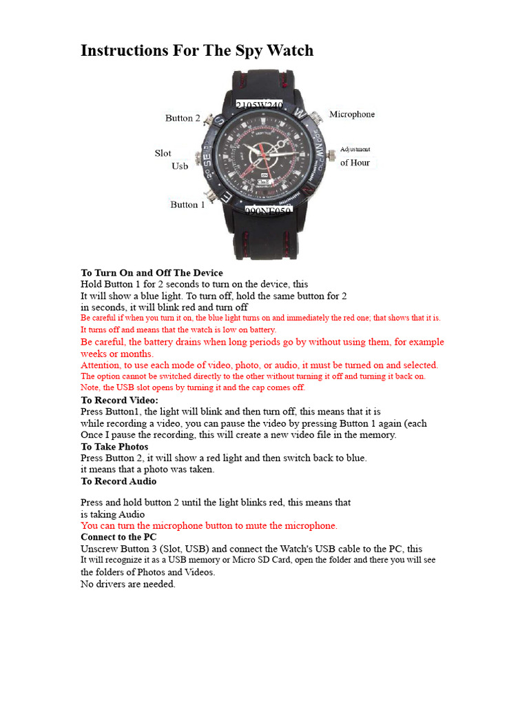 Spy Watch Operation Instructions | PDF