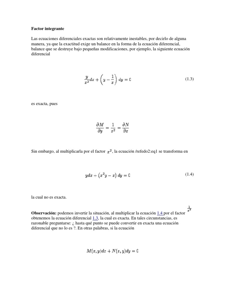 Ejemplo Factor Integrante | PDF | Ecuaciones diferenciales | Ecuaciones