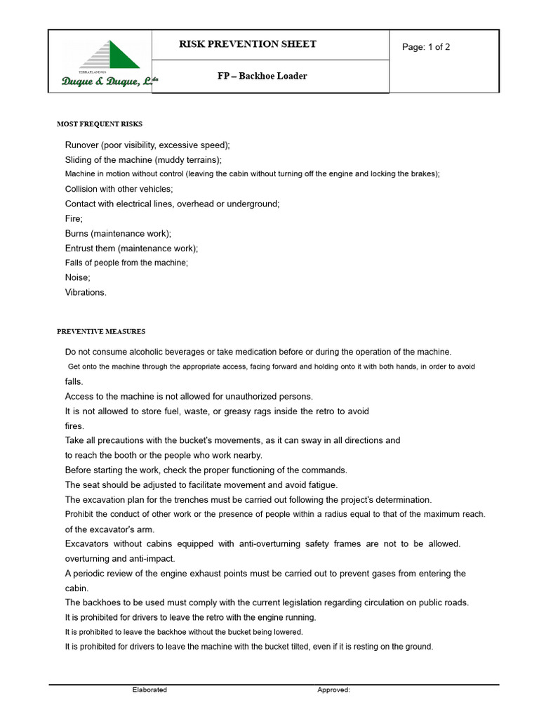 Backhoe Loader Risk Prevention Guide | PDF | Loader (Equipment) | Vehicles