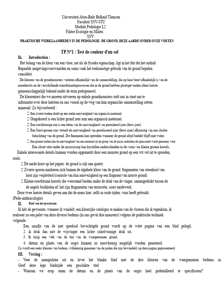 TP N°1 en N°2 Pedologie L2 Kleurtinttest | PDF