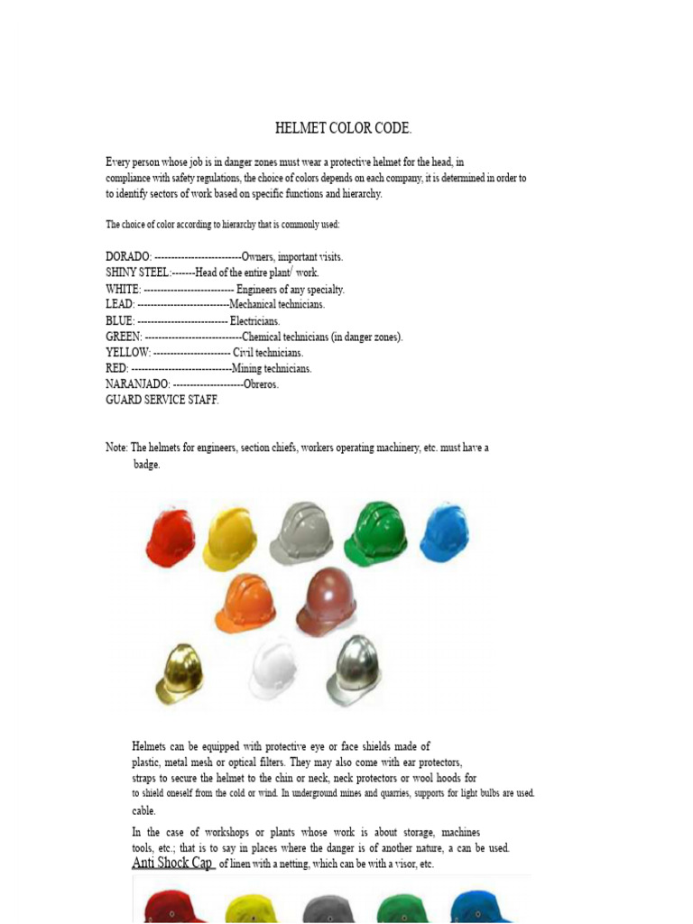 Color Code For Helmets - Peruvian Regulations | PDF | Building ...