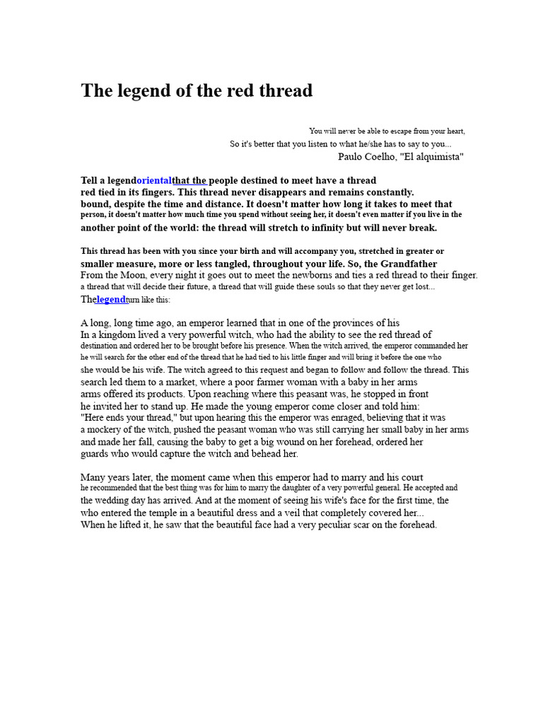 The Legend of the Red Thread | PDF | Folklore