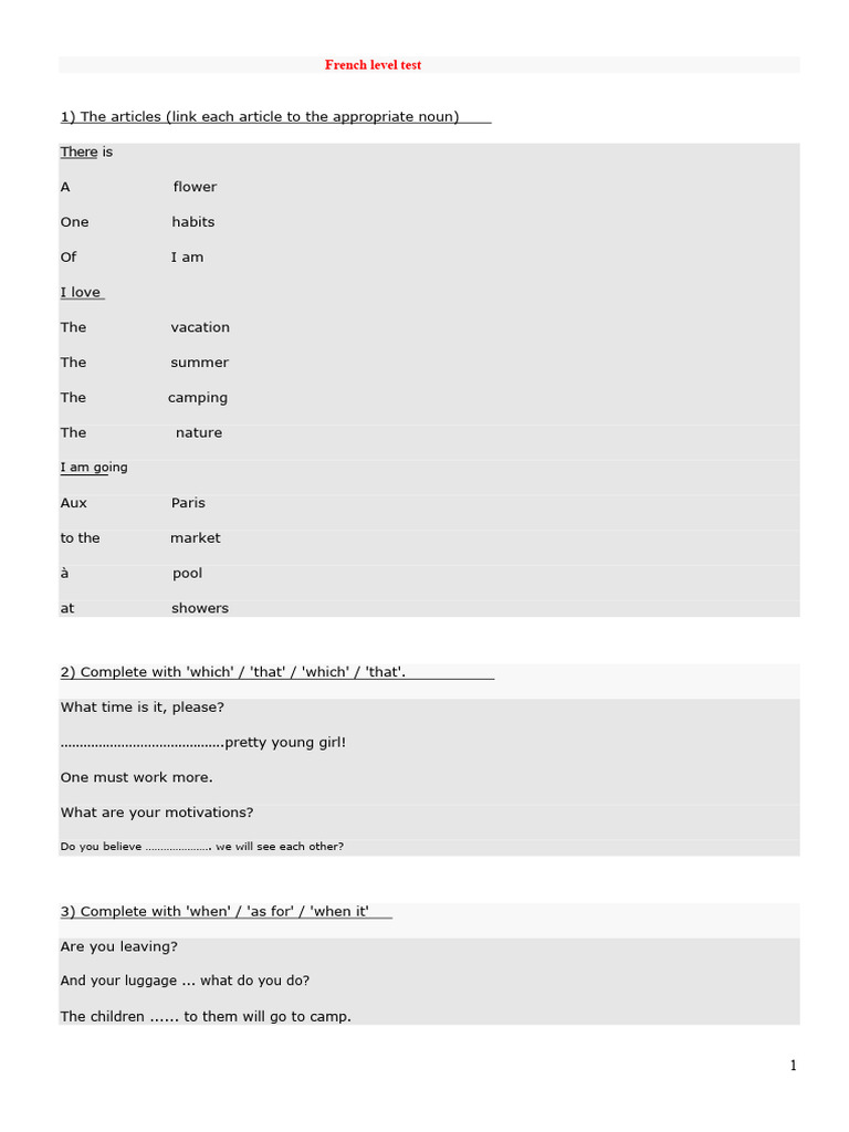 French level test - Easy French | PDF | Language Families | Morphology