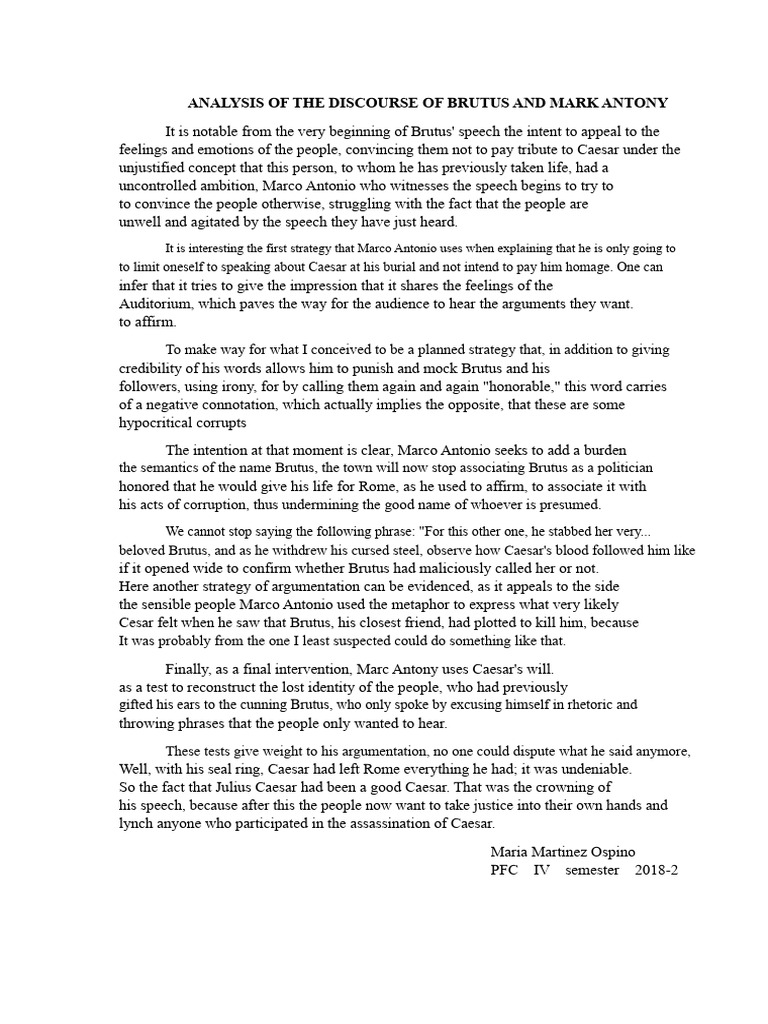 Analysis of The Speech by Brutus and Marcus Antony | PDF | Julius ...
